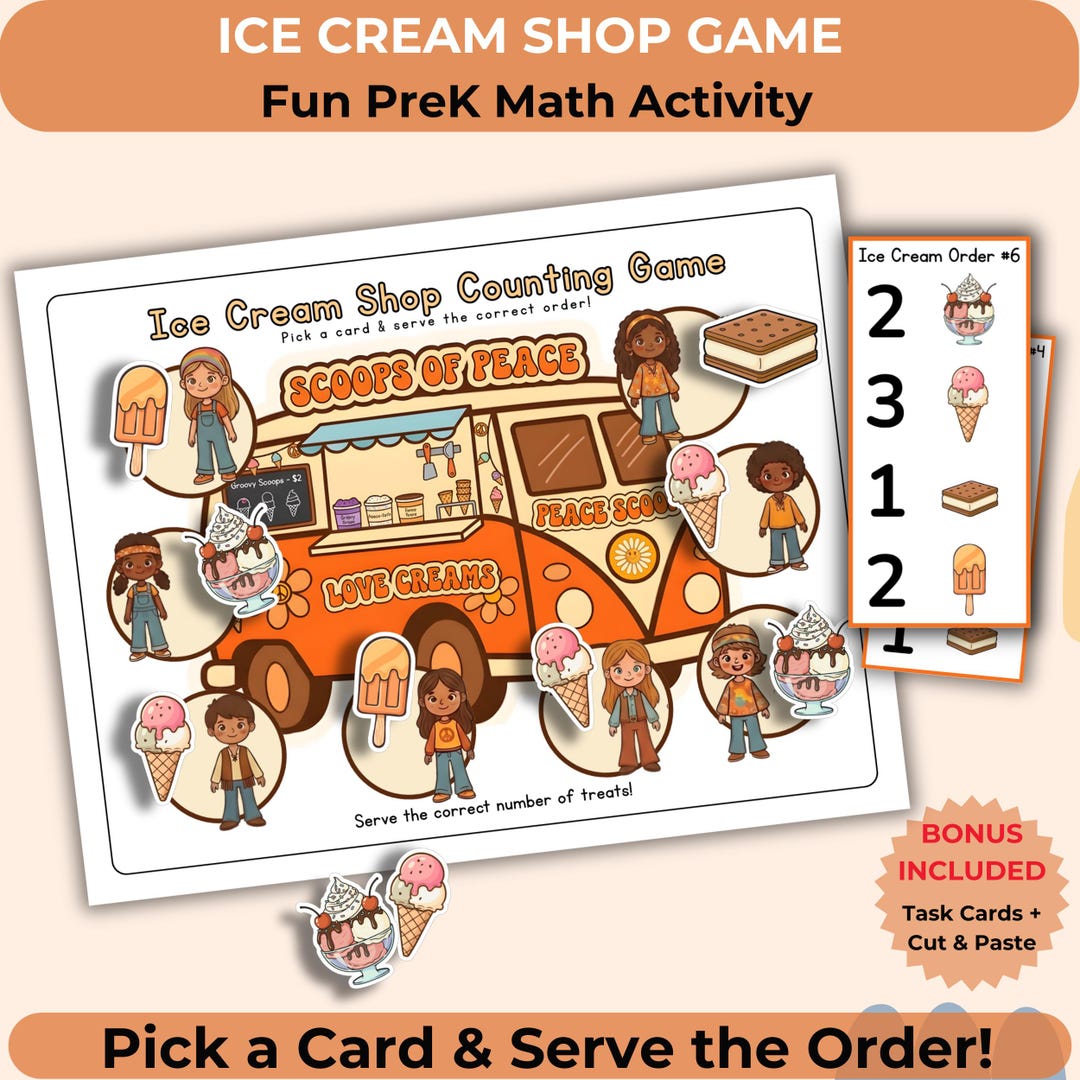 Ice Cream Shop Counting Game/ Preschool Math Printable/ Retro Cutecore ...