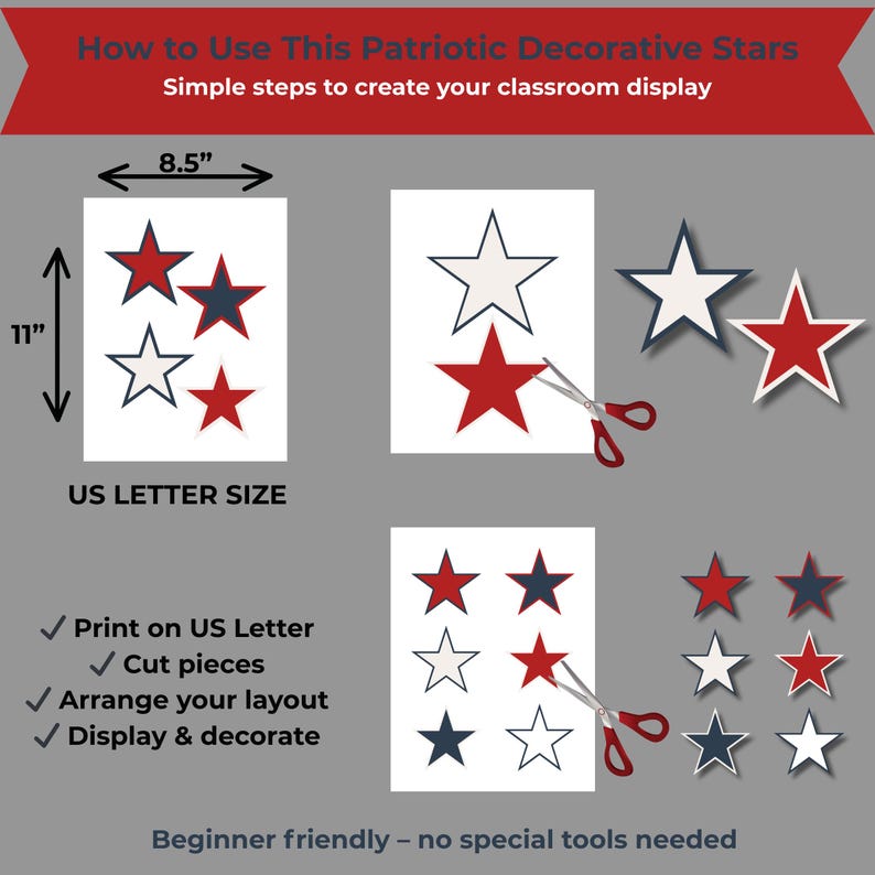 Patriotic Bulletin Board Stars Printable, Decorative Classroom Stars in ...