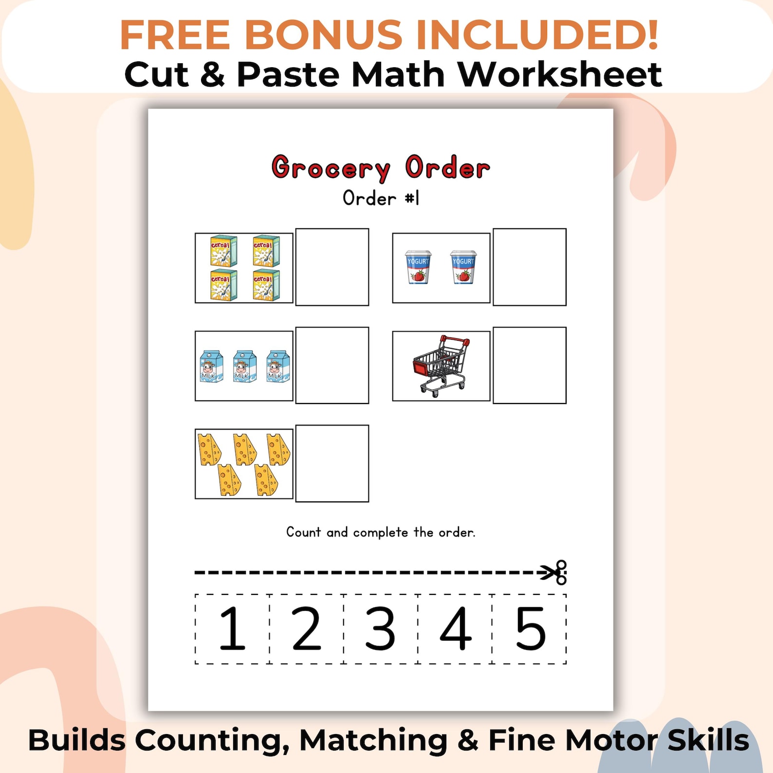 Grocery Math Game Printable/ Shopping List Counting Activity/ Preschool ...