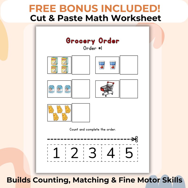 Grocery Math Game Printable/ Shopping List Counting Activity/ Preschool ...