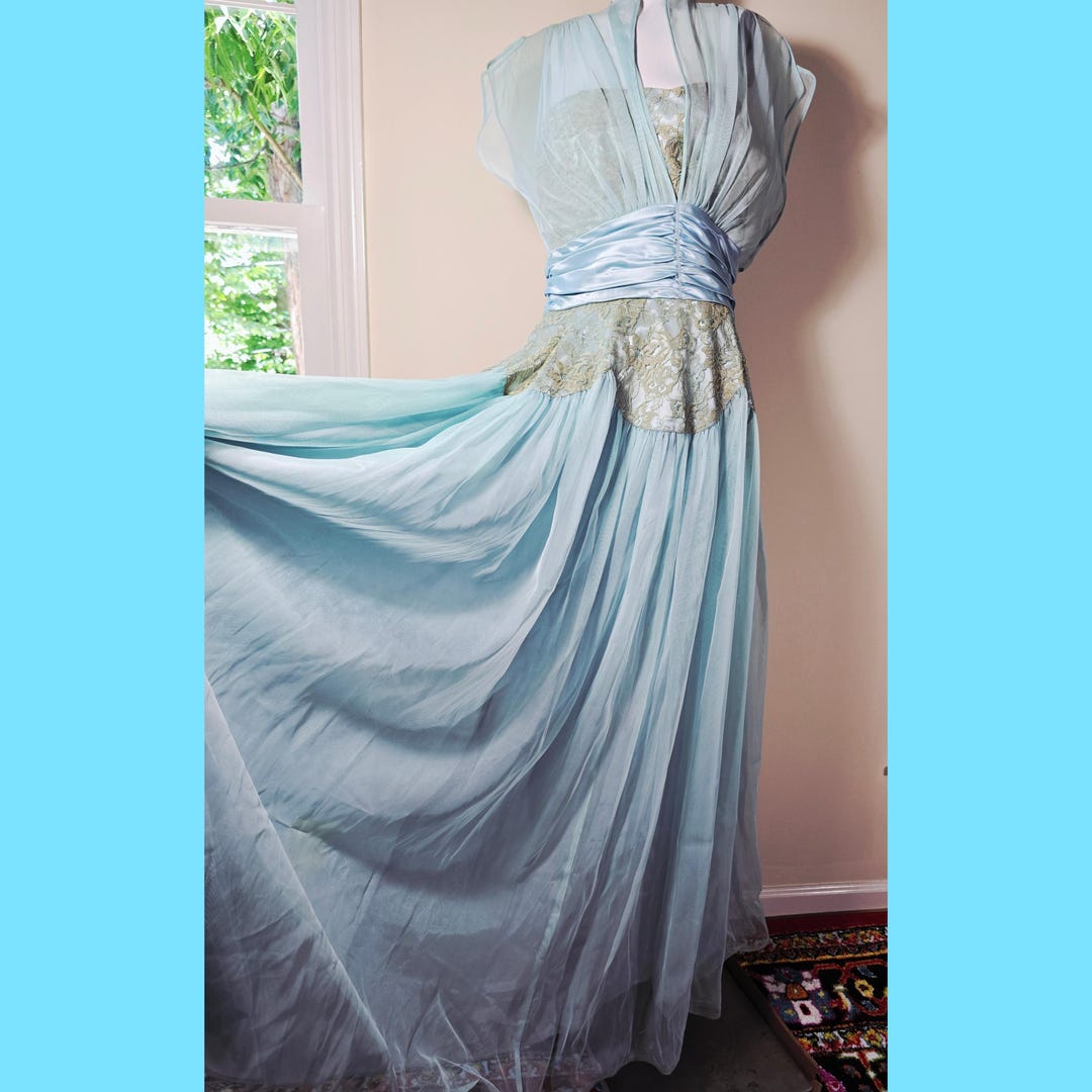 Vintage 50s Fred Perlberg Blue Chiffon Lace Party Dress - Etsy