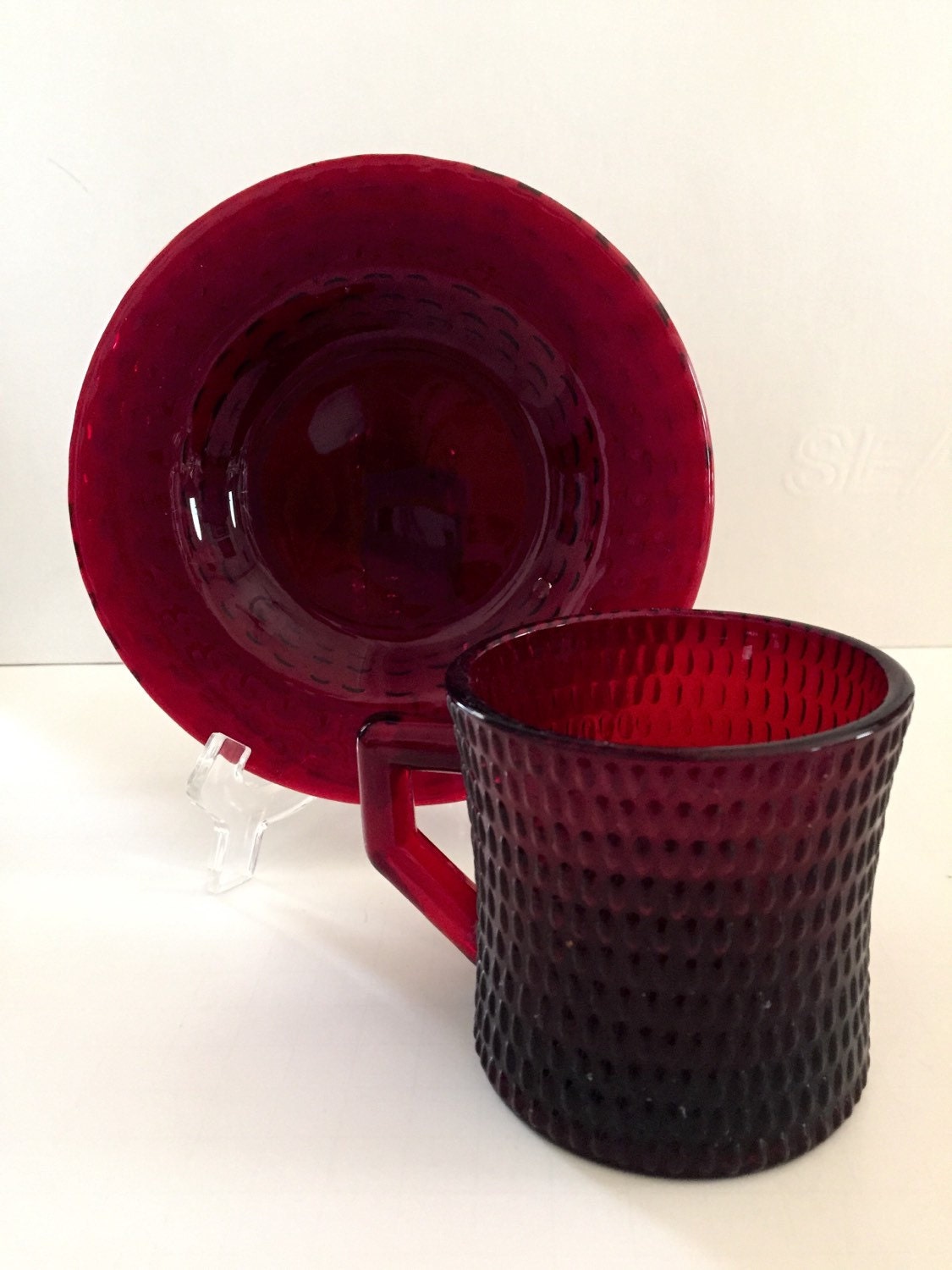 Vintage Ruby Glass Cup and Saucer Holiday Dining - Etsy