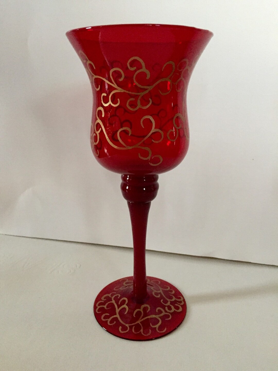 Vintage Ruby Glass Goblet Bohemian Candle Holder - Etsy
