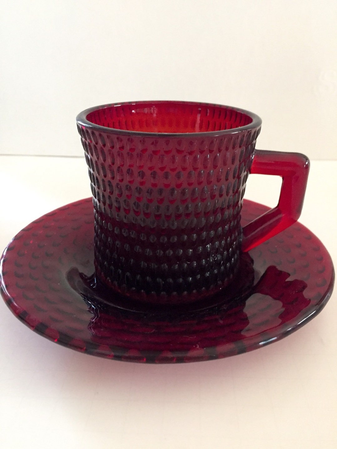 Vintage Ruby Glass Cup and Saucer Holiday Dining - Etsy