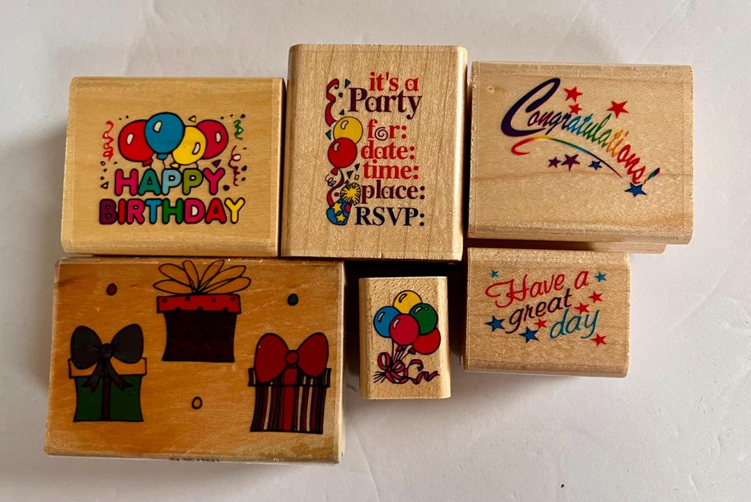 6 CT Vintage Rubber Stamp Set Party Themed - Etsy