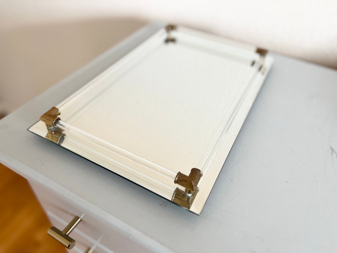 Vintage Rectangular Dresser Mirror / 80s Dresser Mirror / Brass ...