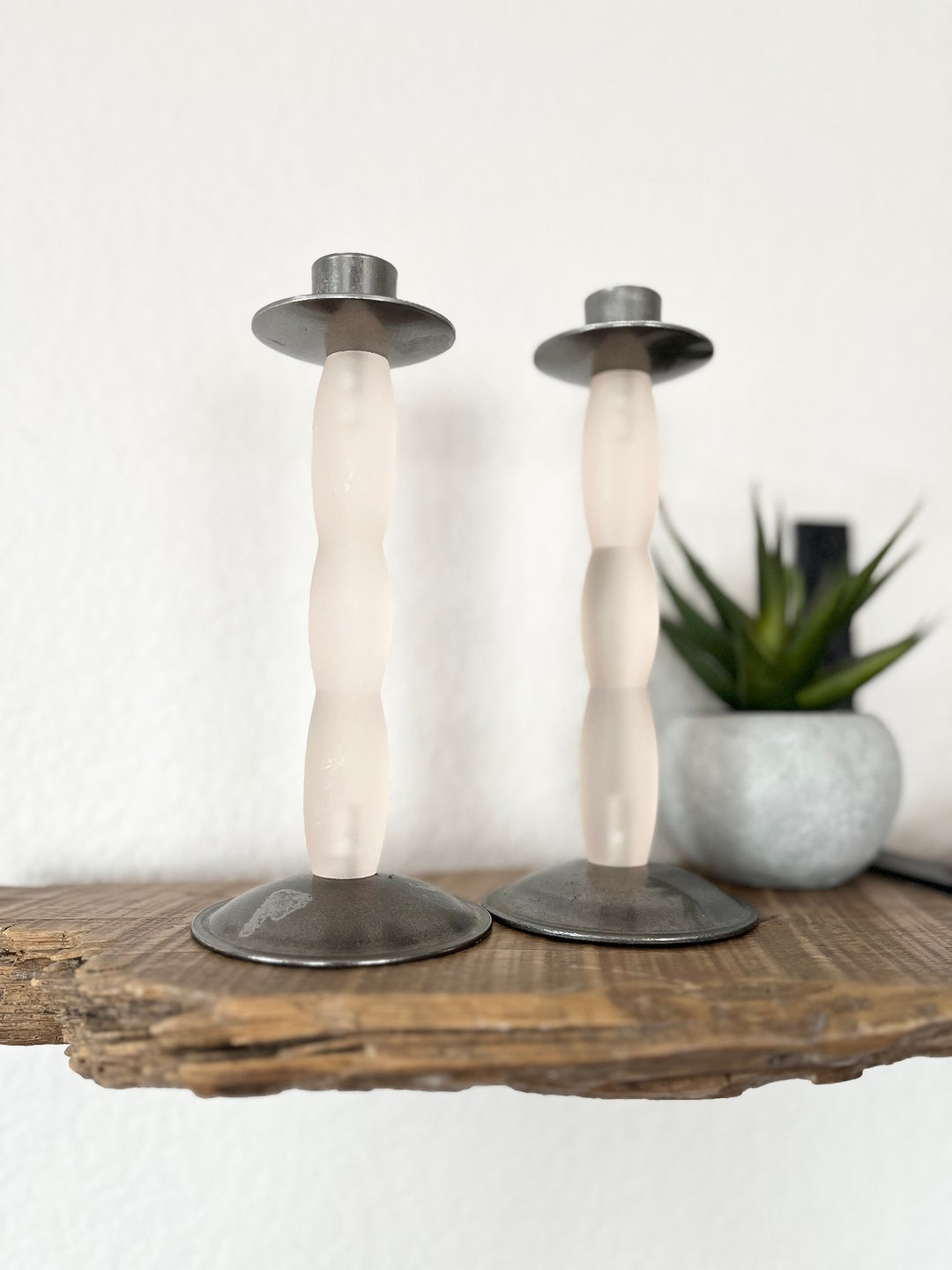 Vintage Pink Candlesticks / Taper Candle Holders / Pale Pink and Silver ...