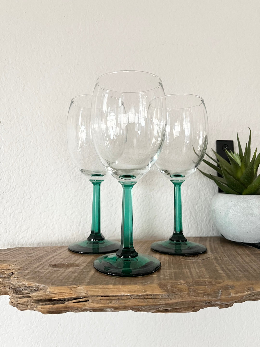 Vintage Green Stem Wine Glasses Teal Wine Glass Set Set Of Three 3 Green Glasses Stemware