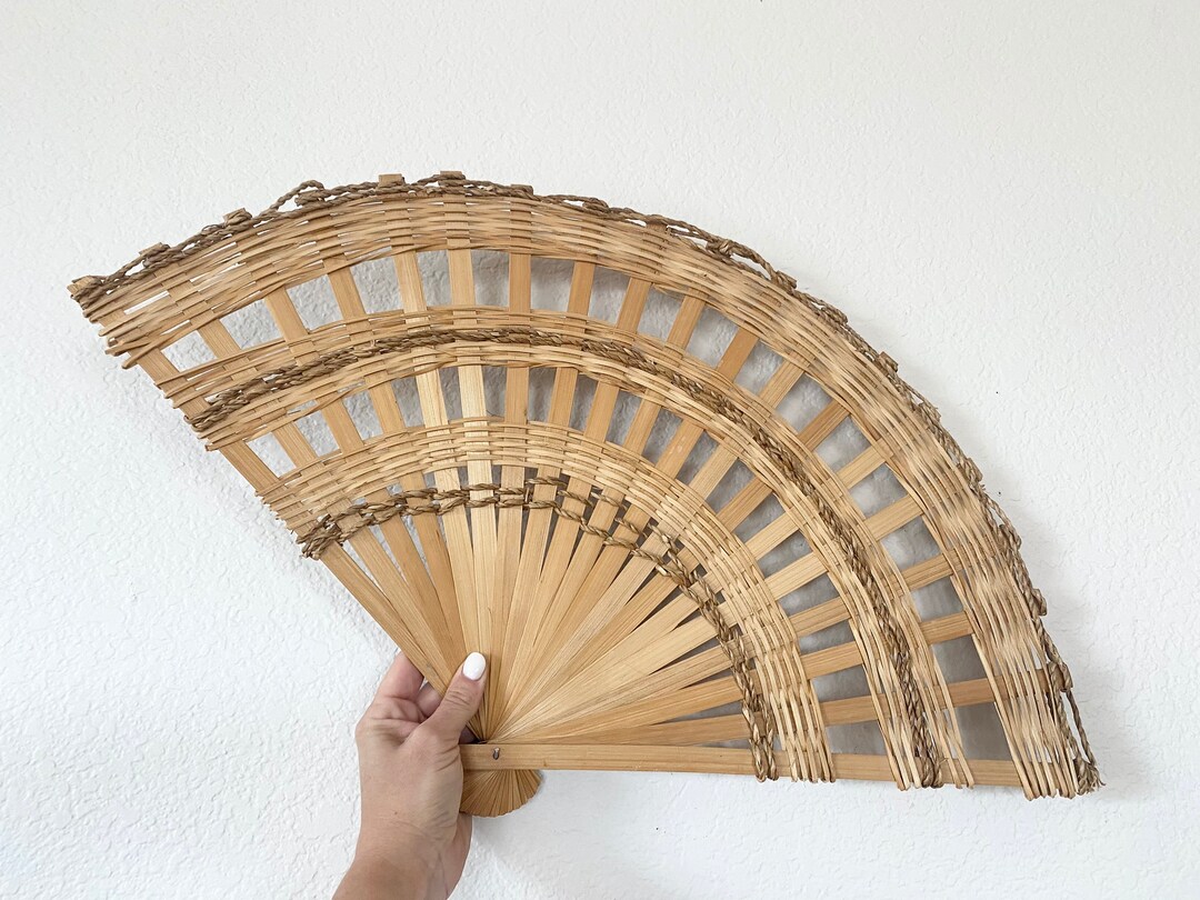 Vintage Wicker Fan / Large Wooden Wall Fan / Wedding Decor / - Etsy