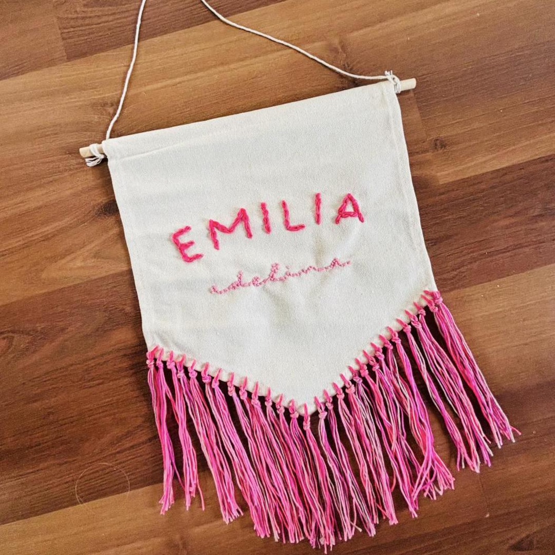 Custom Embroider Name Banner | Wall Pennant | Canvas Banner | Baby ...