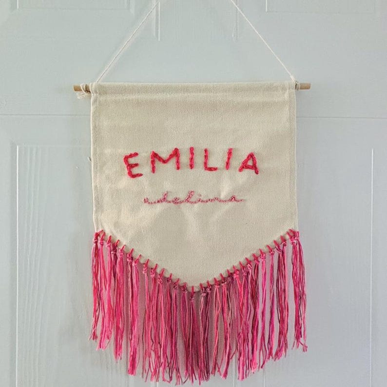 Custom Embroider Name Banner | Wall Pennant | Canvas Banner | Baby ...