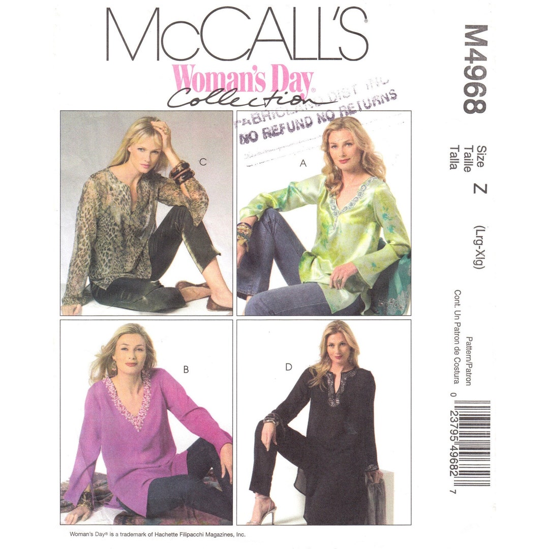Plus Size Top Pattern Mccalls 4968 Caftan Style Mid Knee Length Long Tunic Top Size 16 18 20 22