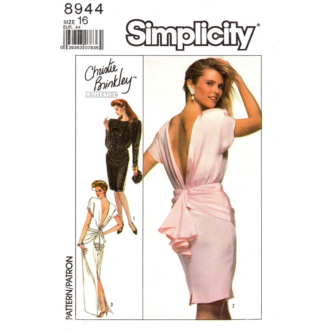 80s Low Back Dress Pattern Simplicity 8944 Christie Brinkley - Etsy
