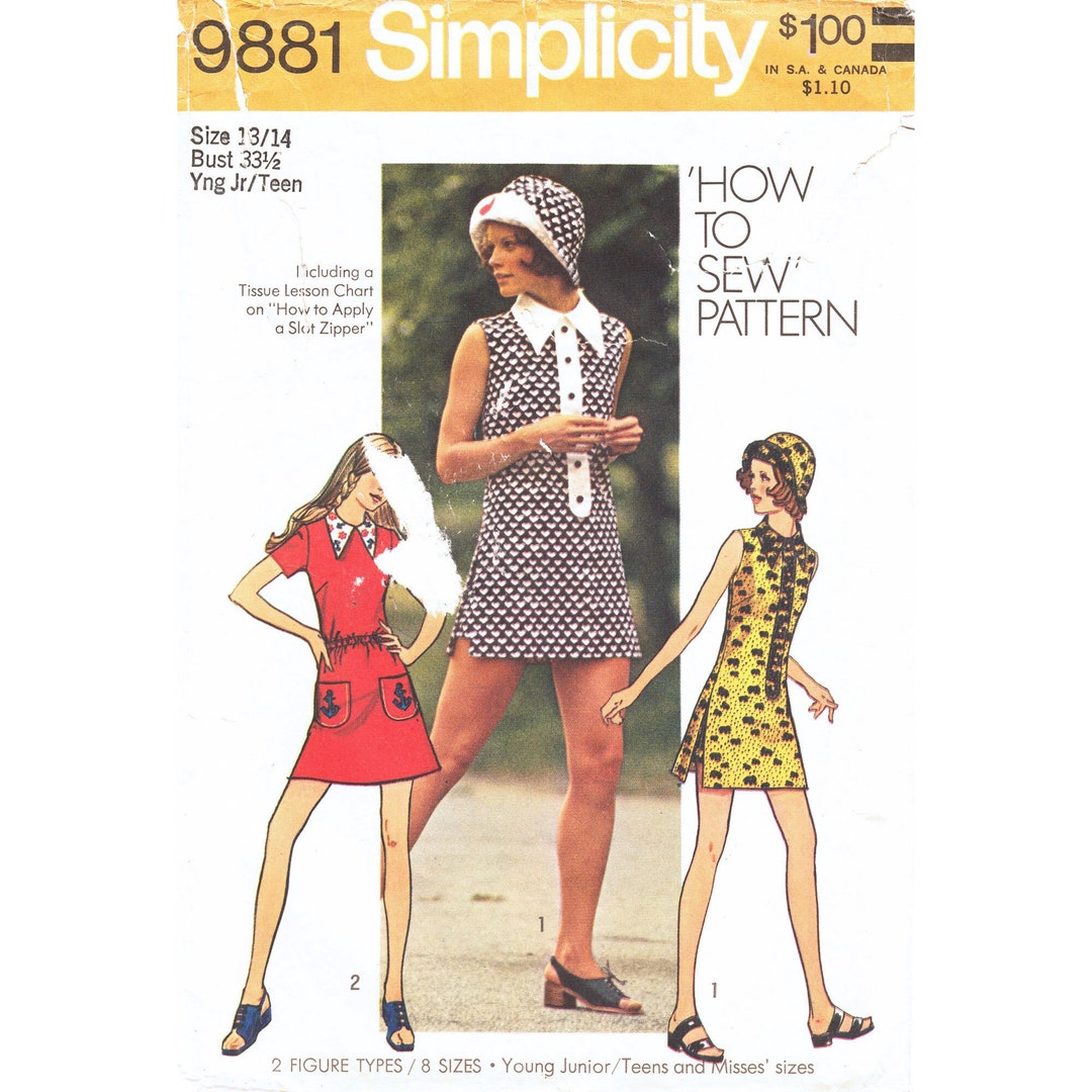 70s Mini Dress Hot Pants & Hat Pattern Simplicity 9881 Junior - Etsy