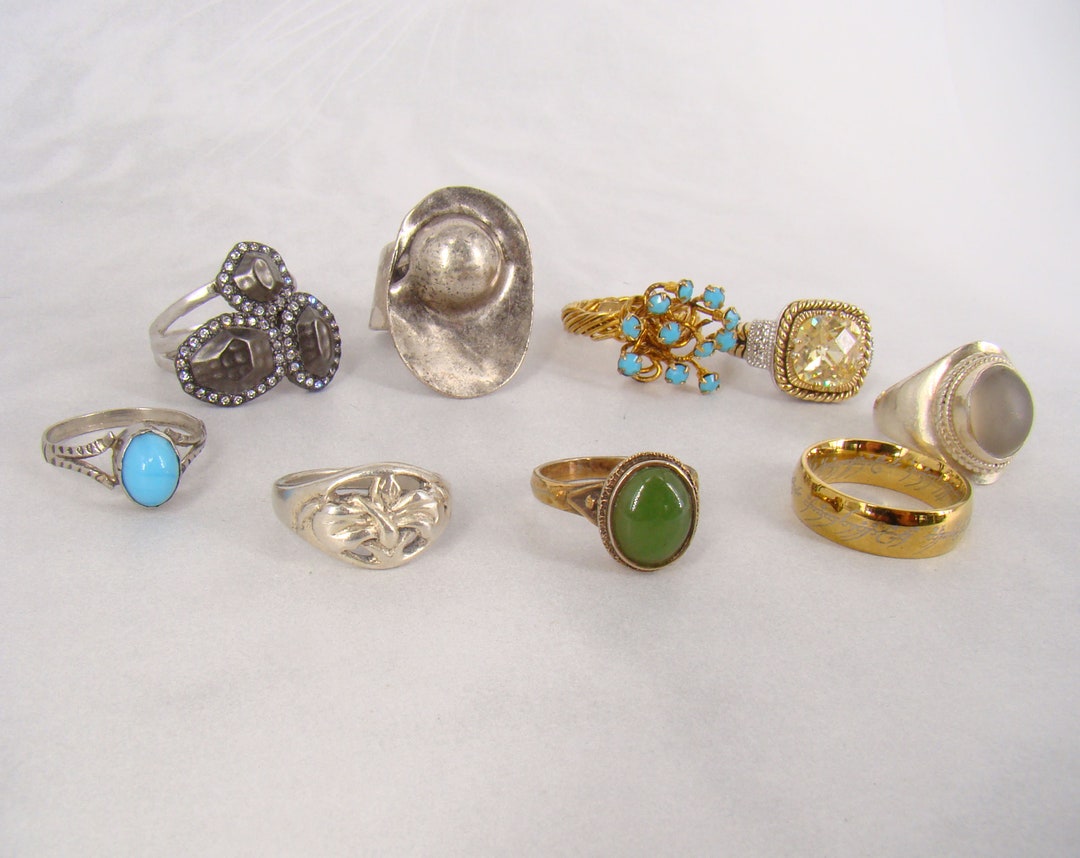 Vintage Ring Lot X 9 925 Silver Lord of the Rings Artisan KJL Great for ...