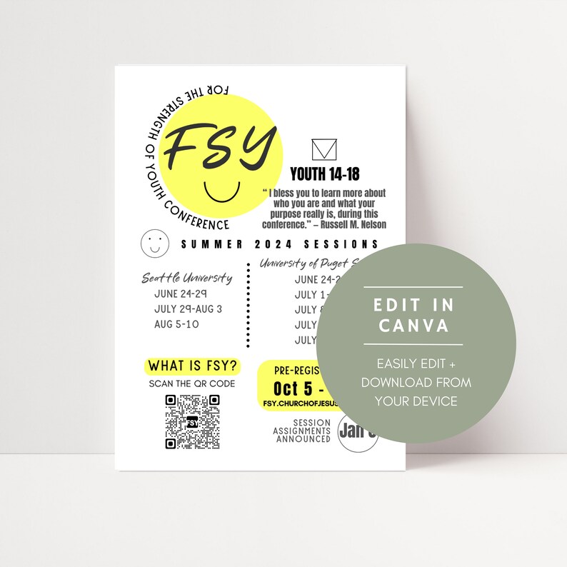 FSY LDS Youth Digital Poster Printable Template Download - Etsy