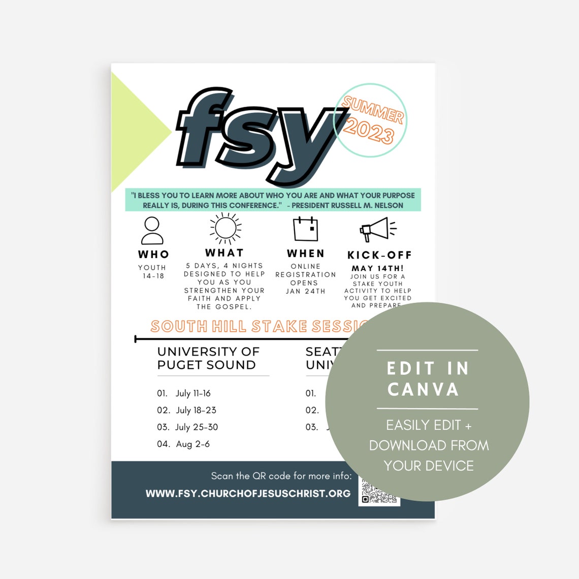 FSY LDS Youth Digital Flyer Poster Printable Download Template - Etsy