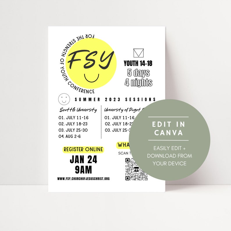 FSY LDS Youth Digital Poster Printable Template Download - Etsy