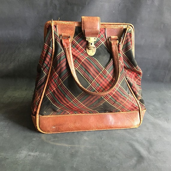Vintage Plaid Bag Leather Handles - Gem