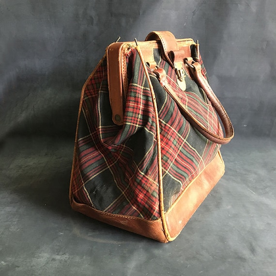 Vintage Plaid Bag Leather Handles - Gem