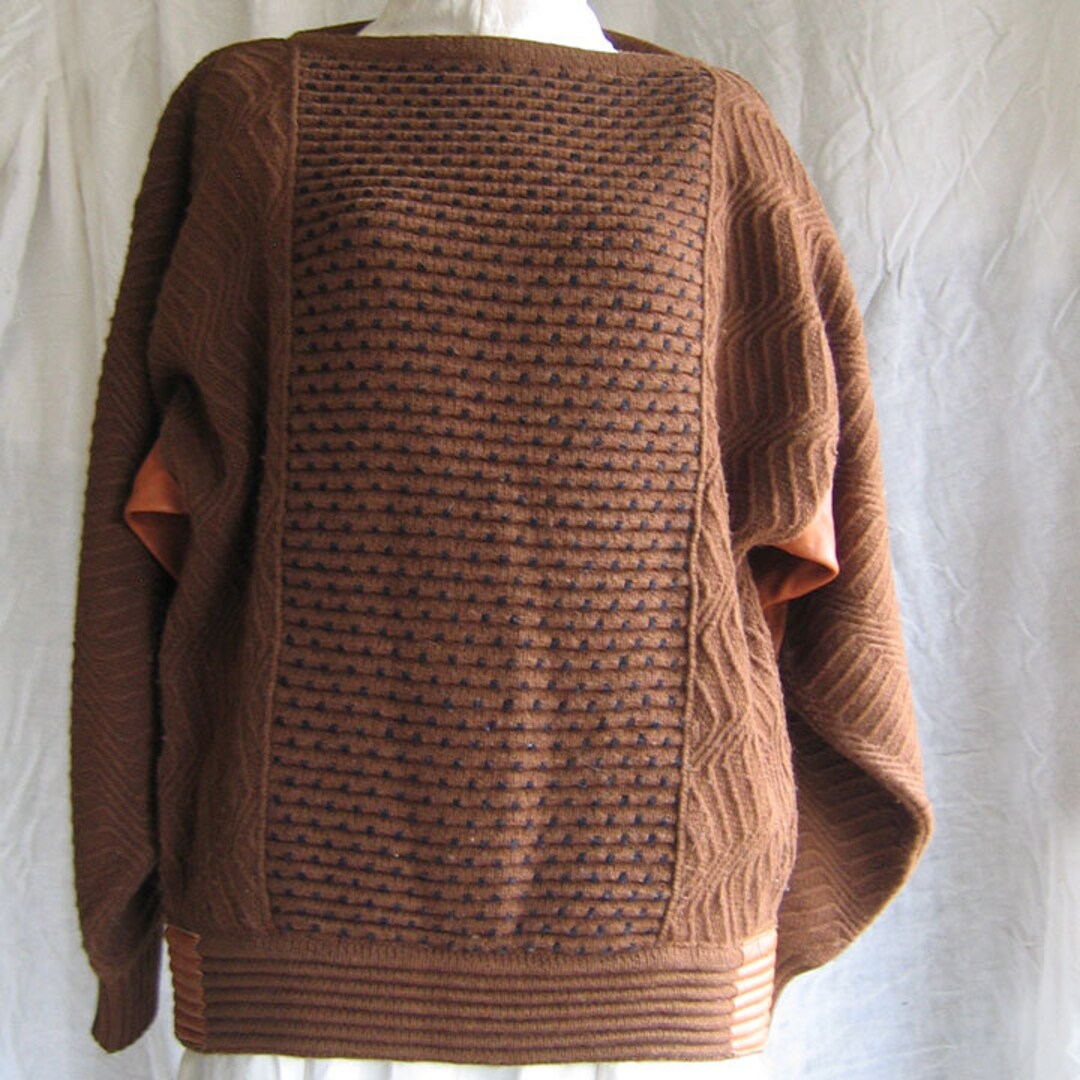 Chestnut Brown Textured Sweater Leather Accents - Etsy