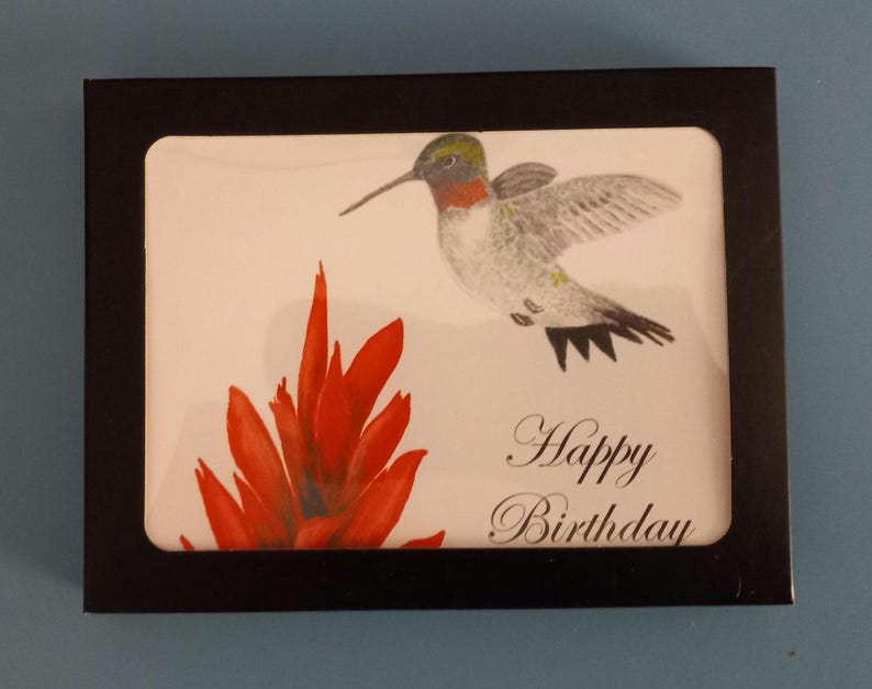 Happy Birthday Card, Hummingbird and Flowers - Etsy