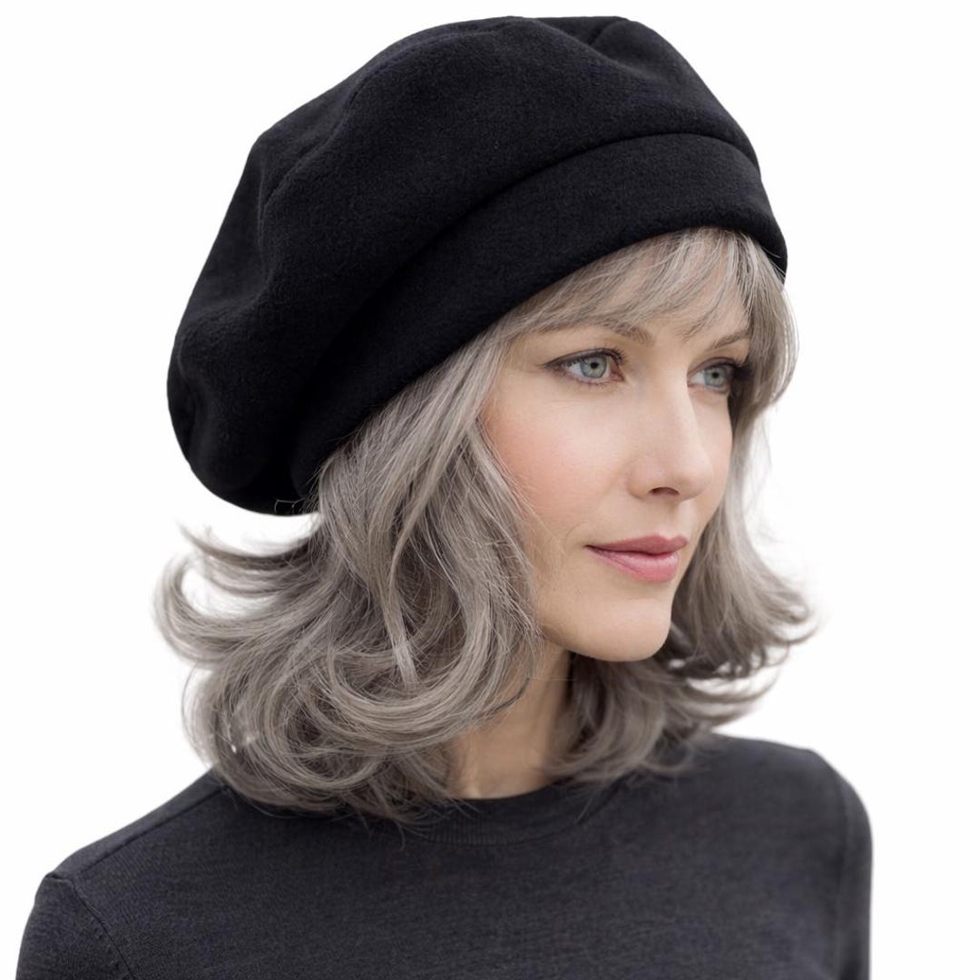 Black Fleece Beret With Satin Lining - Handmade Winter Hat - Etsy UK