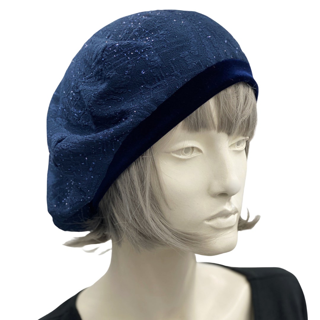 Navy Blue Beret: Handmade in Sparkle Fabric With Velvet Band - Etsy