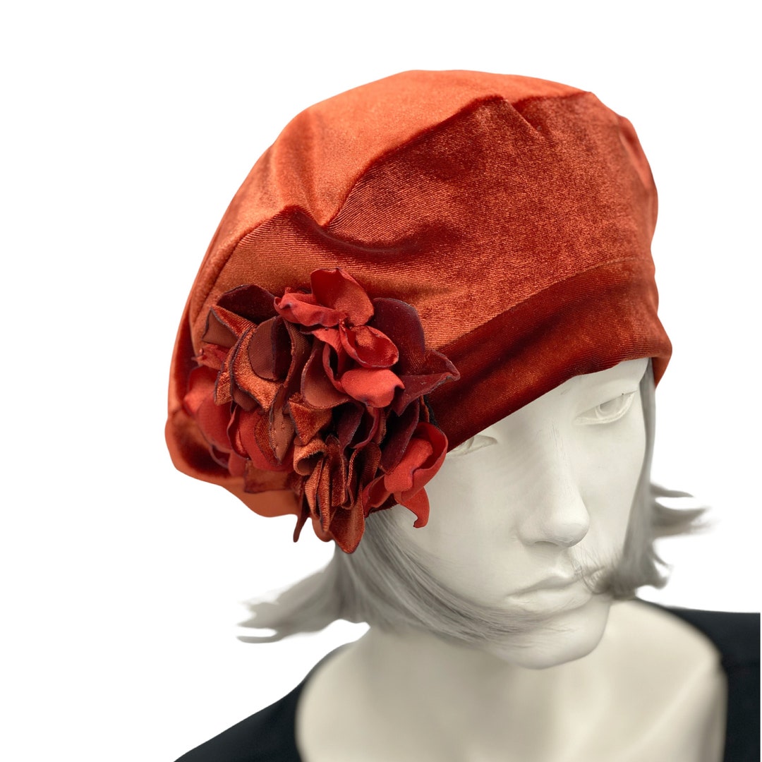 Handmade Satin Lined Velvet Beret Hat With Hydrangea Brooch in Colors ...