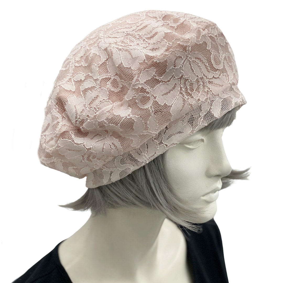 Summer Beret, Peachy Pink Lace Hat, Satin Lined, Church Hat, Wedding ...