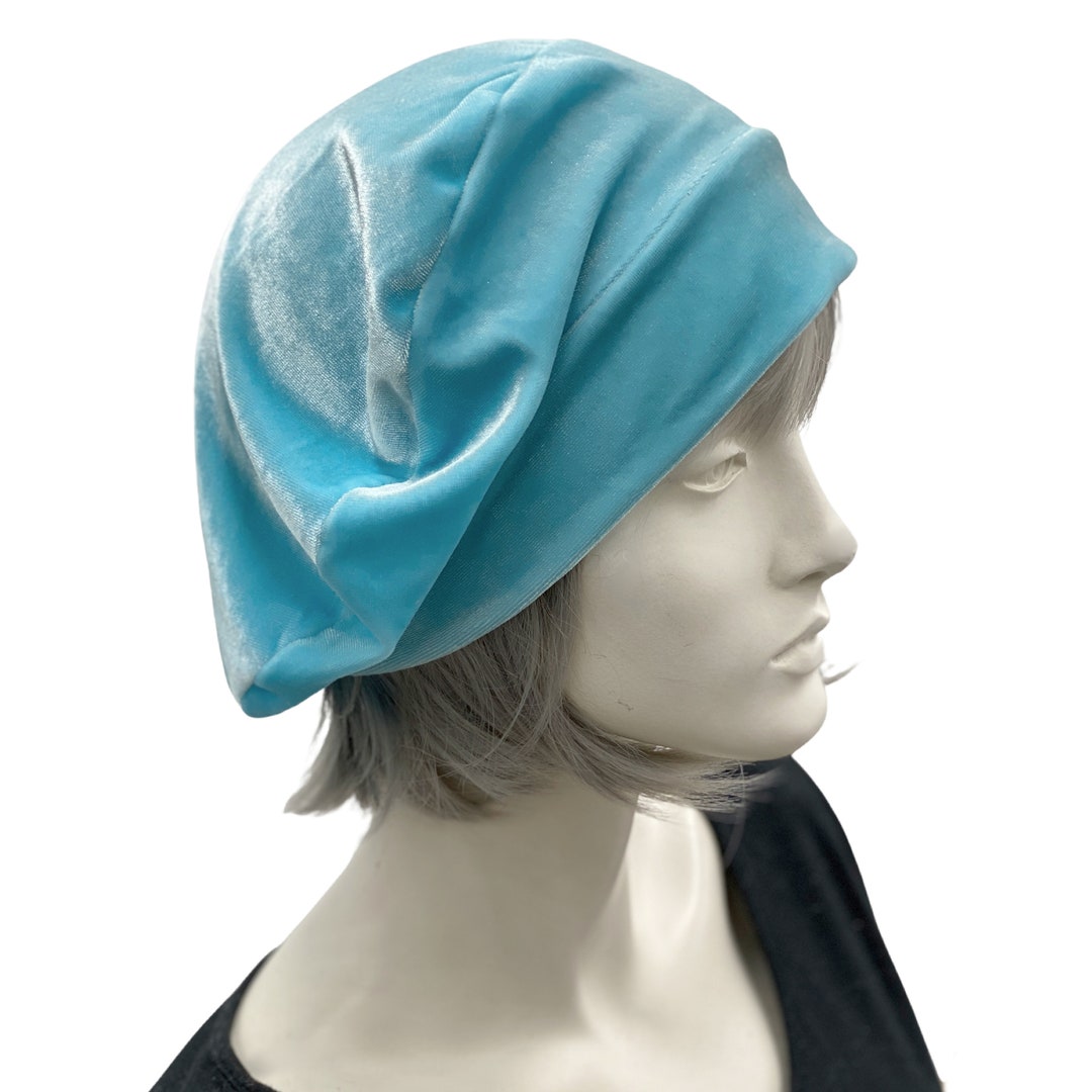 Light Blue Velvet Beret for Women - Satin Lined Handmade Hat ...