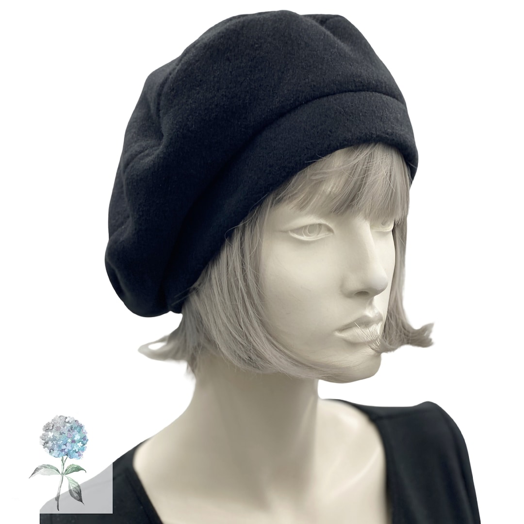 Cute Beret, Handmade in Black Fleece, Satin Lined Hat, Beret Hats for ...