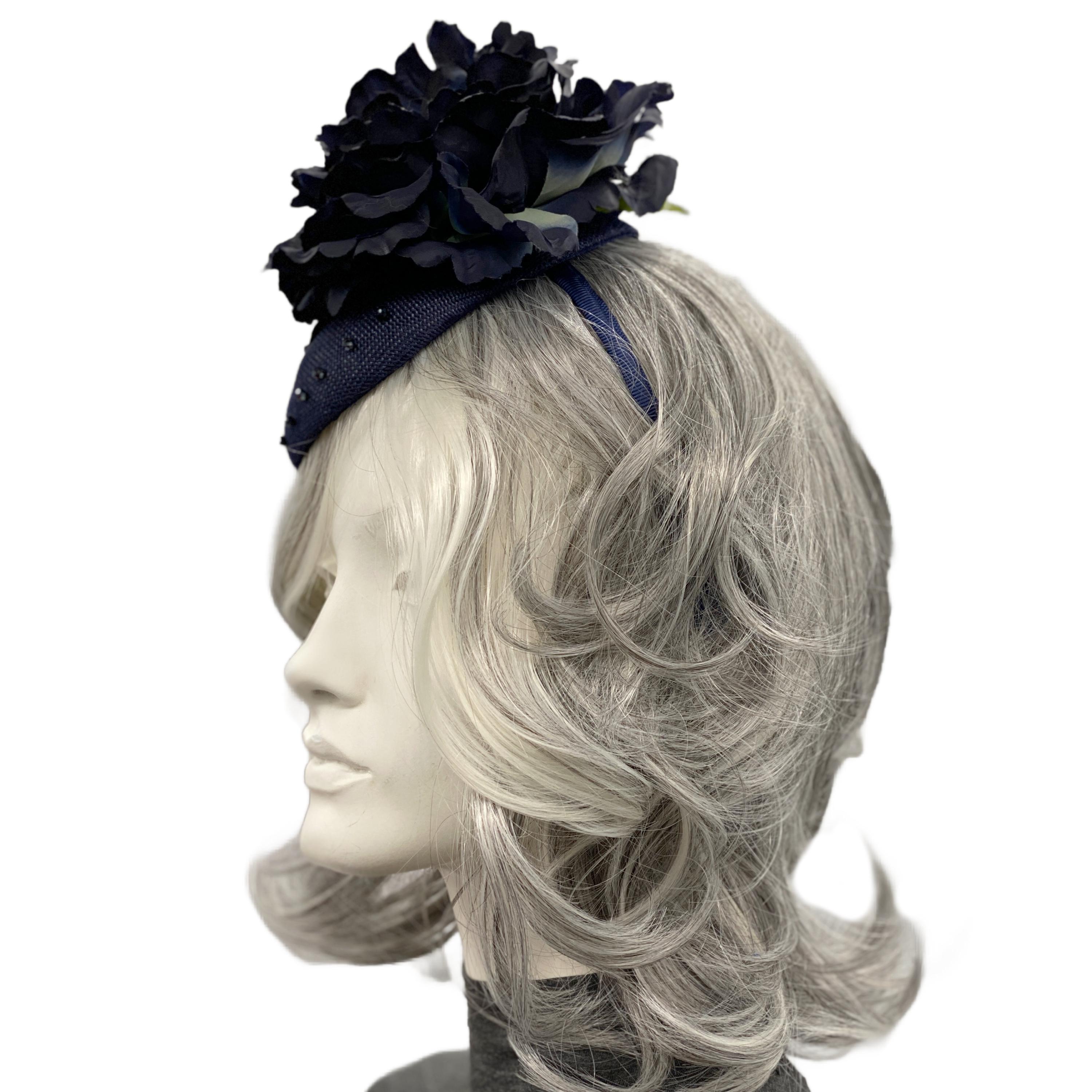 Navy Blue Fascinator, Floral Headband Elegant Derby, Wedding & Formal ...