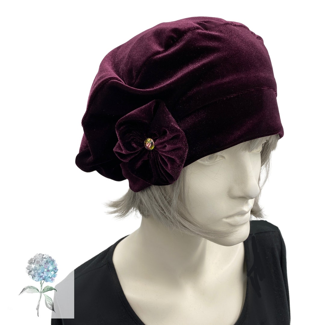 Cute Beret, Eggplant Plum Velvet, Beret Hats for Women, Satin Lined ...