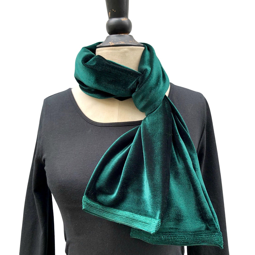 Green Velvet Scarf, or Choose Your Color, Mod Scarf, Long Velvet Scarf ...