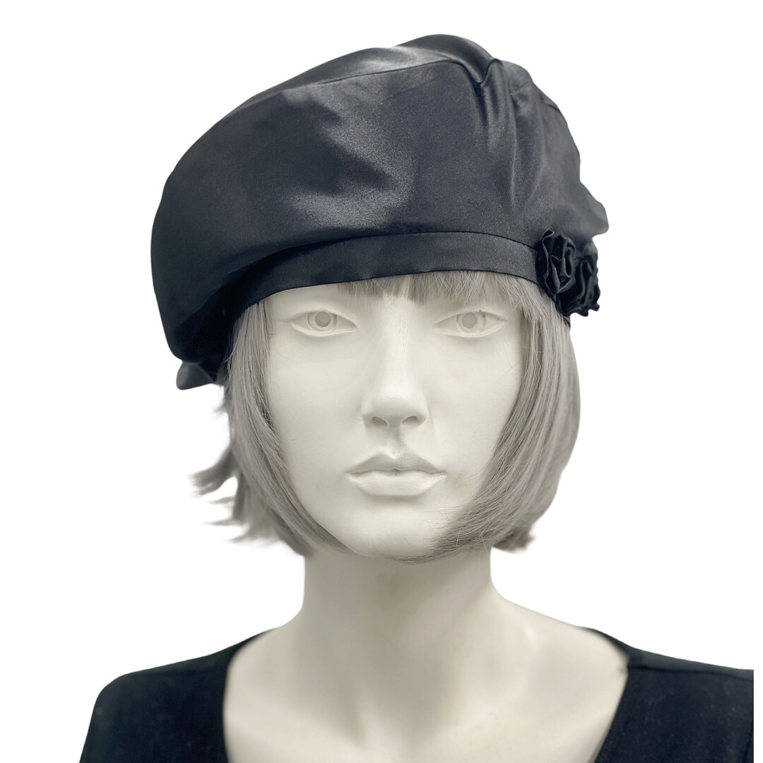 Black Beret, Vintage Style, Cute Beret, Handmade in Satin With Three ...