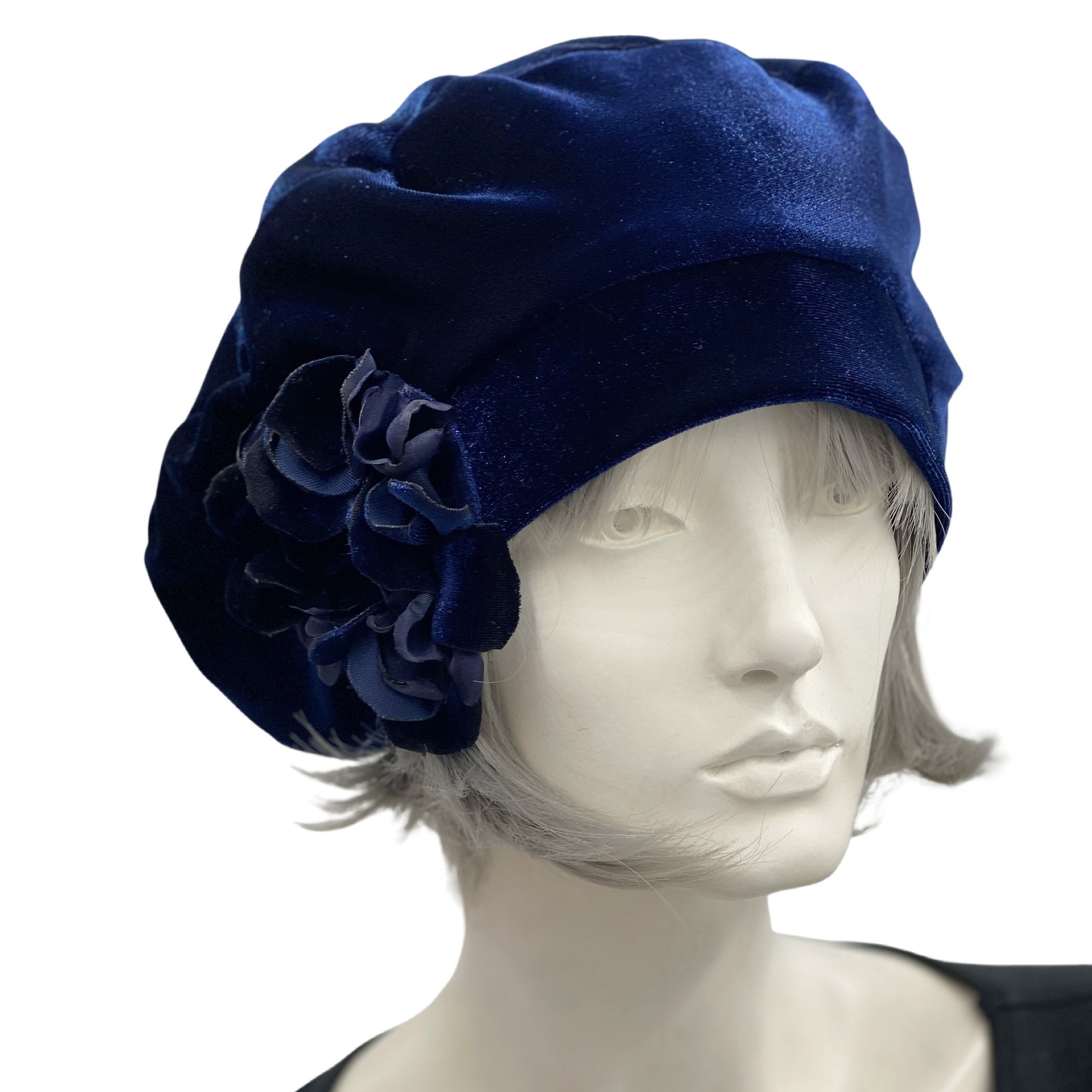 Handmade Satin Lined Velvet Beret Hat With Hydrangea Brooch in Colors ...