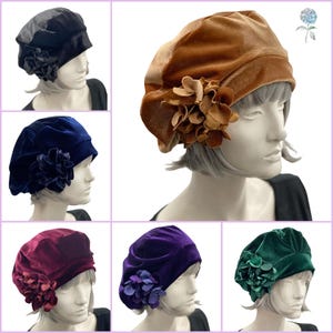 Handmade Satin Lined Velvet Beret Hat With Hydrangea Brooch in Colors ...