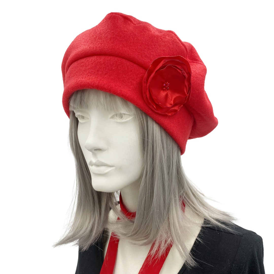 Red Beret, Fleece Beret for Women, Satin Lined Winter Hat, 40th ...