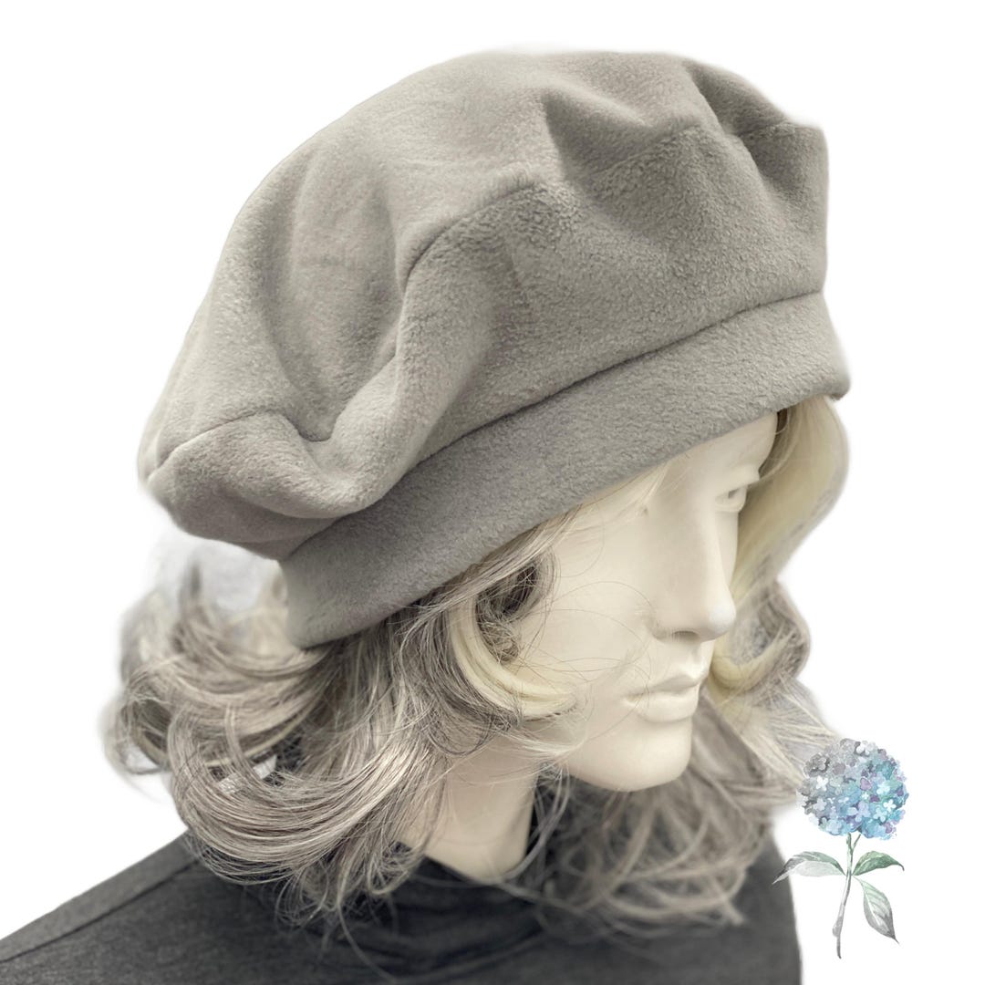 Gray Fleece Beret, Satin Lined Winter Hat, Handmade USA - Etsy