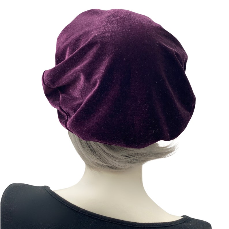 Eggplant Velvet Beret: Satin Lined Chemo Headwear, Handmade in USA - Etsy