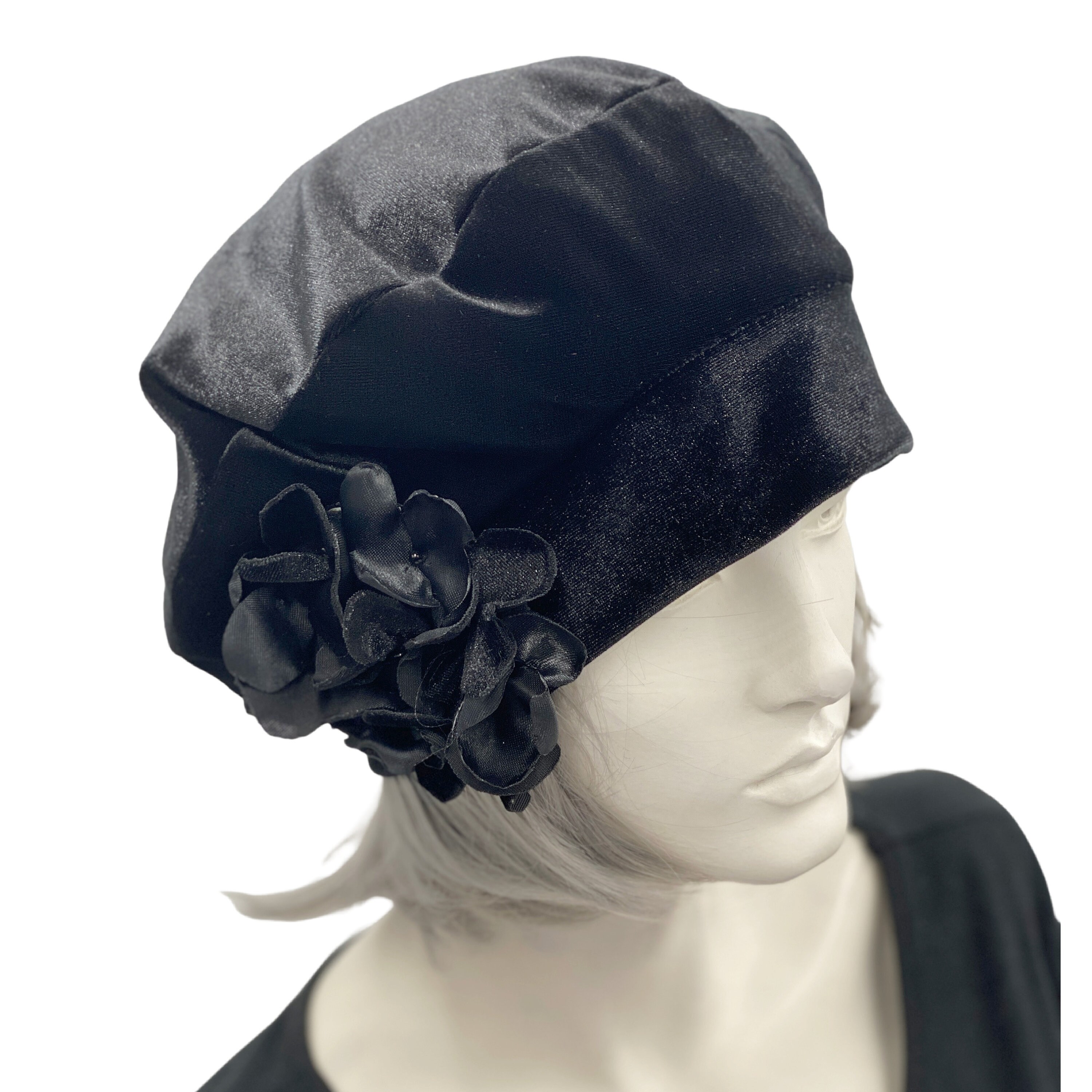 Handmade Satin Lined Velvet Beret Hat With Hydrangea Brooch in Colors ...