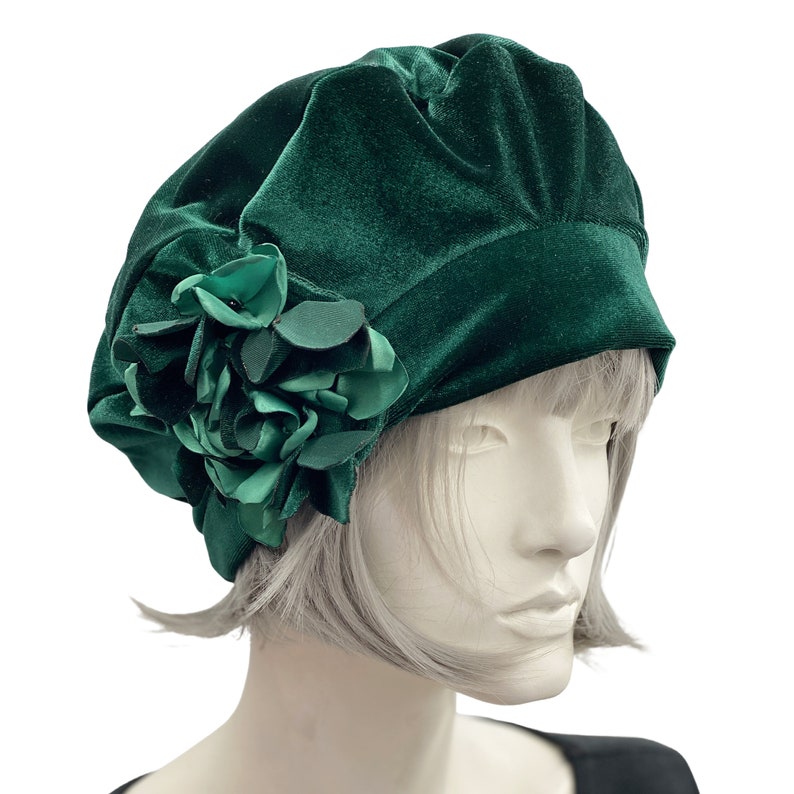 Handmade Satin Lined Velvet Beret Hat With Hydrangea Brooch in Colors ...