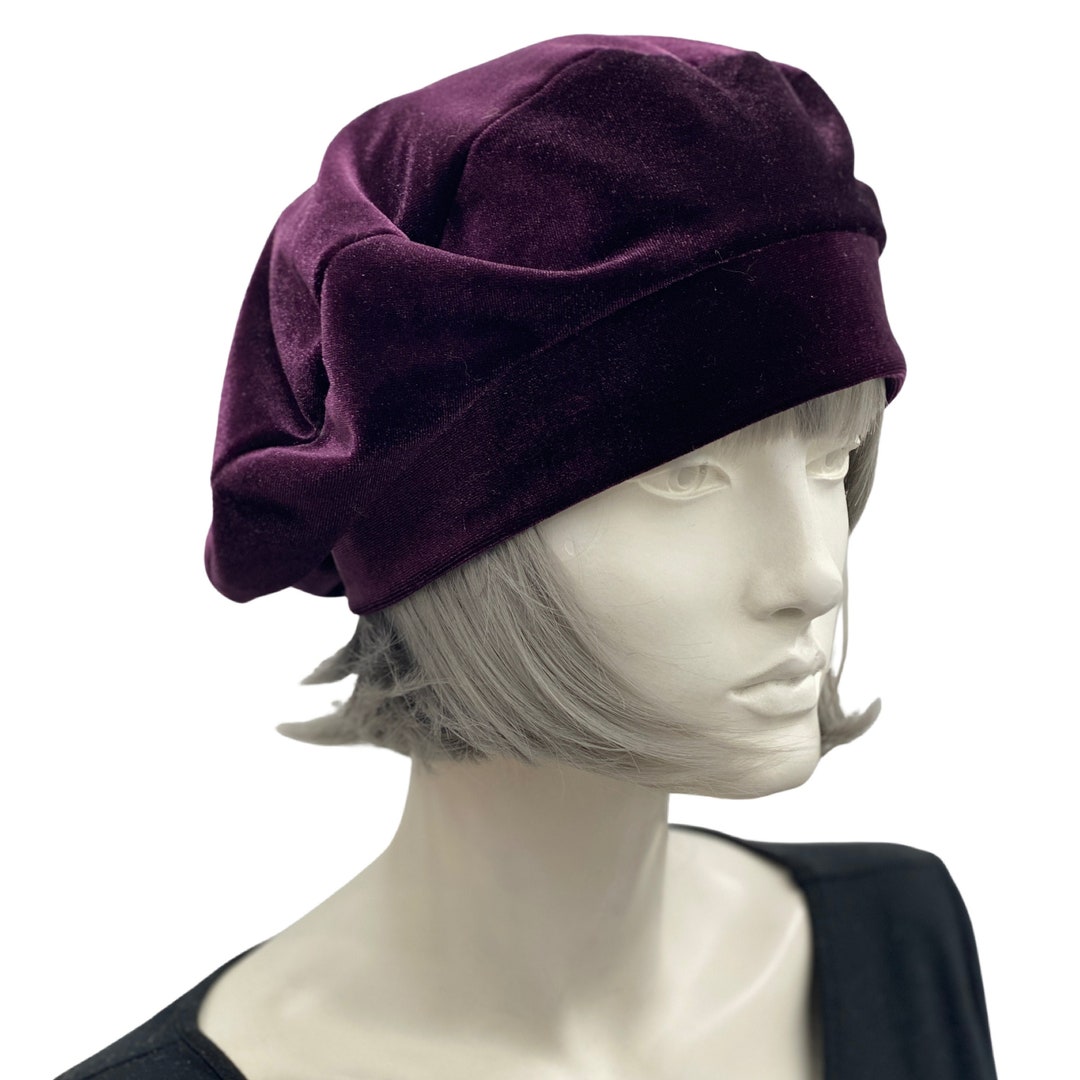Eggplant Velvet Beret: Satin Lined Chemo Headwear, Handmade in USA - Etsy