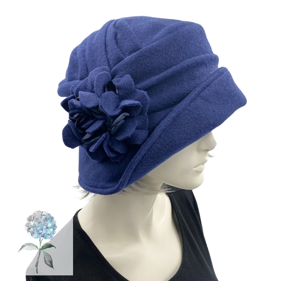 Cloche Hat Women, Handmade in Navy Blue Fleece or Choose Your Color ...