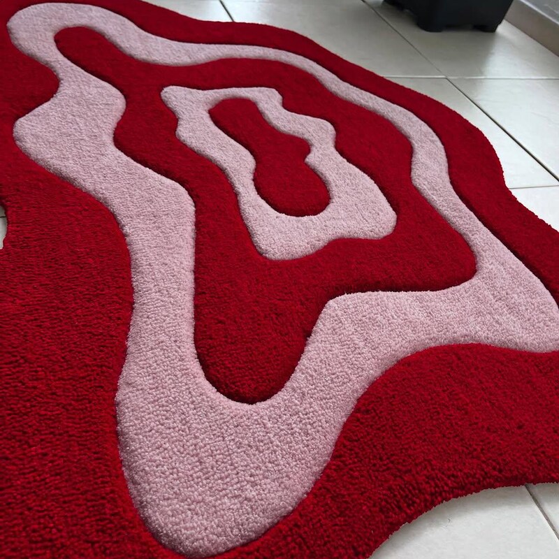 Pink & red wavy handmade tufted shag rug soft - Etsy.de