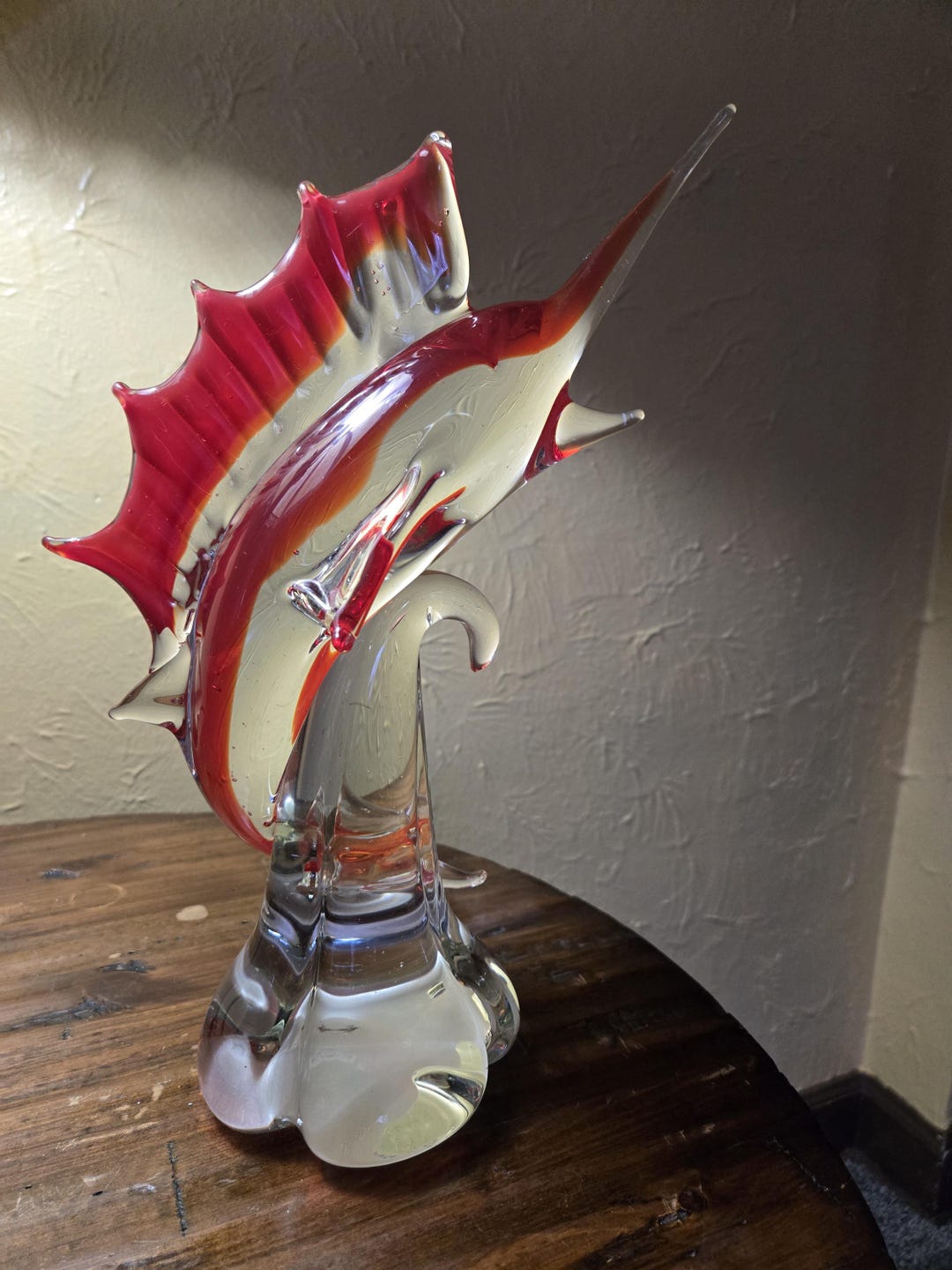 This is a MCM Murano Sailfish Swordfish Reddish Orange Glass Sculpture ...