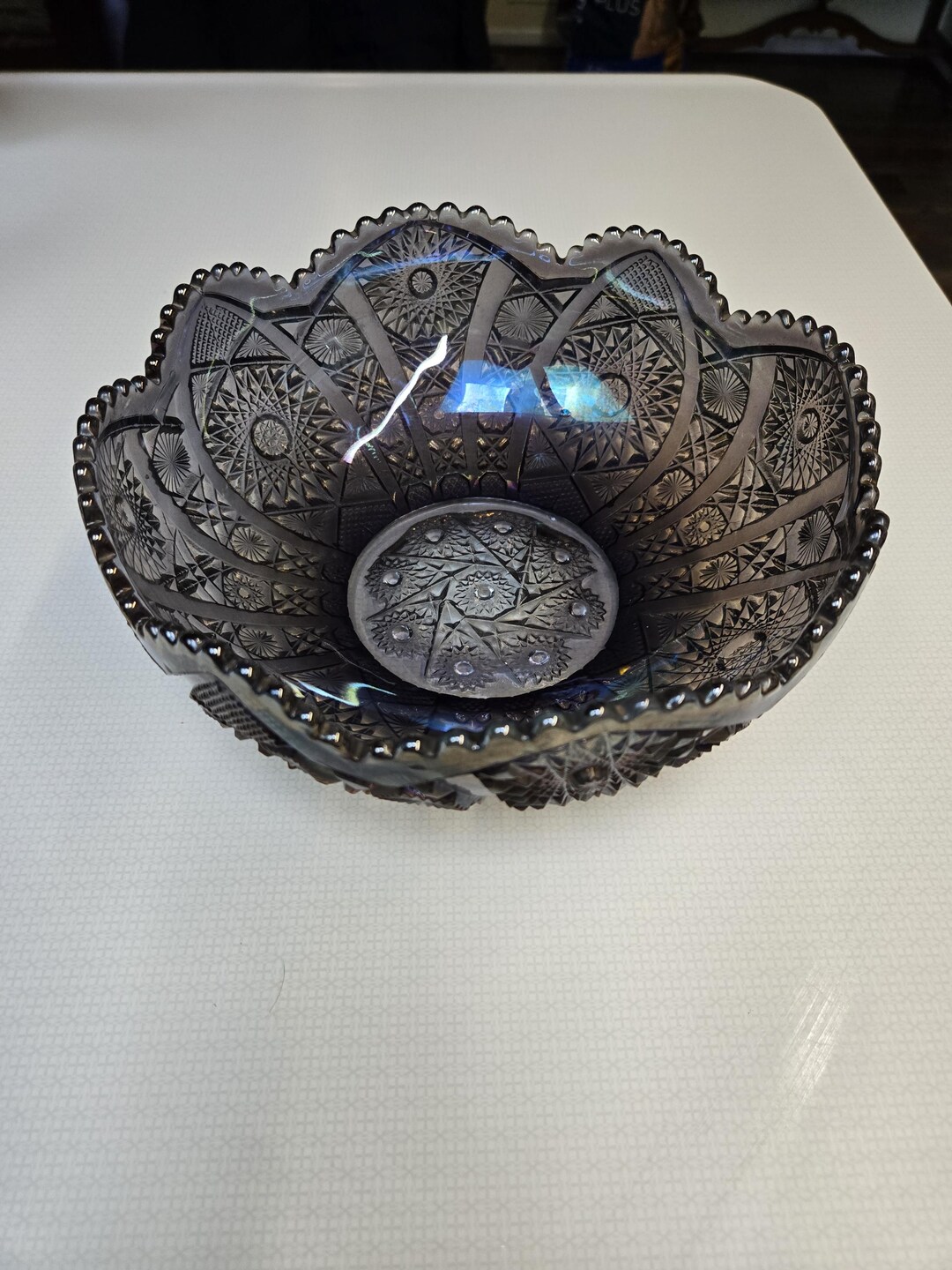 Vintage Imperial Smokey Grey Carnival Hobstar Peacock Glass Bowl With ...