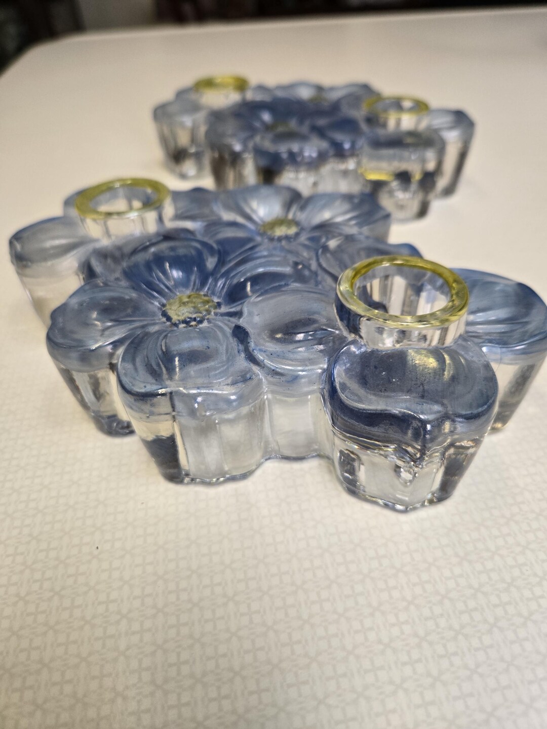 Set of 2 Indianna Glass for Colony Blue Stained Dogwood Double ...