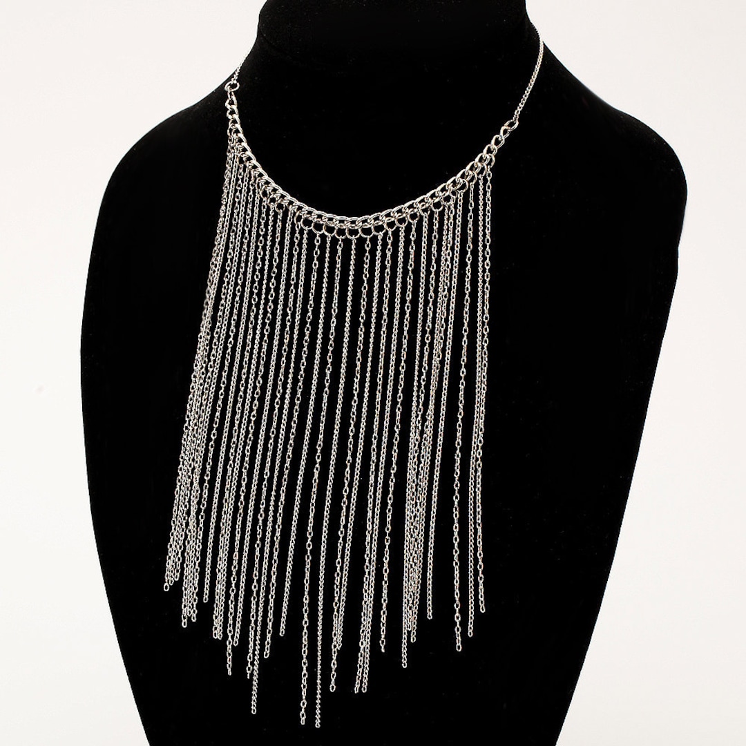 Long Silver Chain Necklace - Silver Fringe Chain Neckalce - Etsy